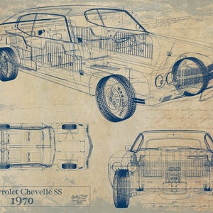 Vintage 1970 Chevrolet Chevelle SS Car Model Print, Gifts for Him ...