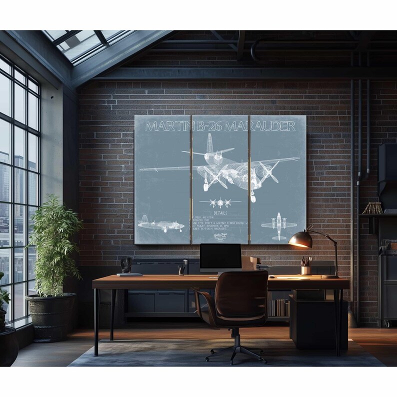 Martin B-26 Marauder Aircraft Blueprint Wall Art - Original Military ...