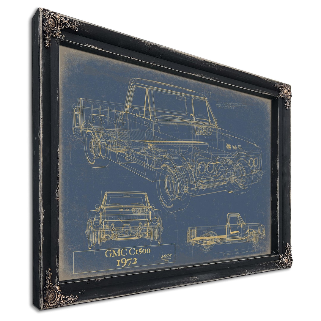 Vintage 1972 GMC C1500 Truck Model Mancave Blueprint Art - Etsy