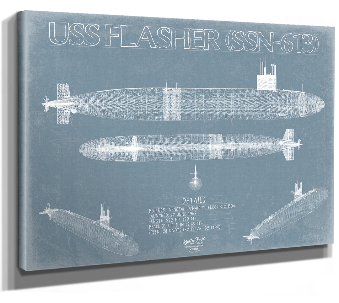 USS Flasher (SSN-613) Blueprint Wall Art - Original Submarine Print - Etsy