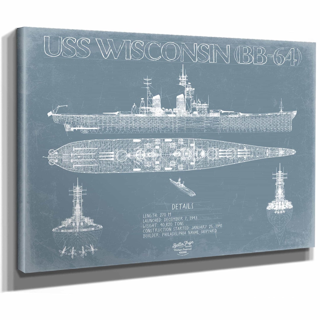 USS Wisconsin (BB-64) Blueprint Wall Art - Original Battleship Print - Etsy