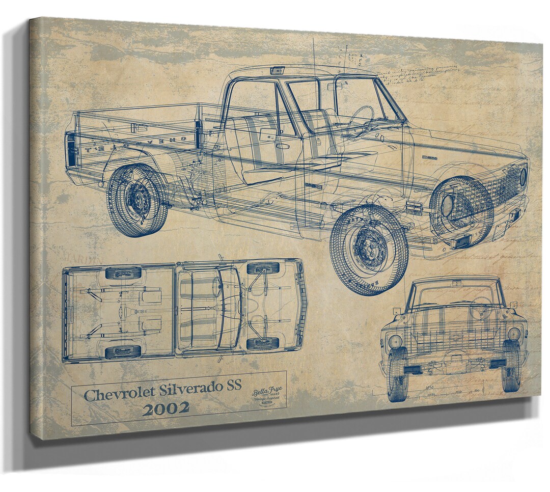 Vintage 2002 Chevrolet Silverado SS Truck Model Mancave Blueprint Art ...