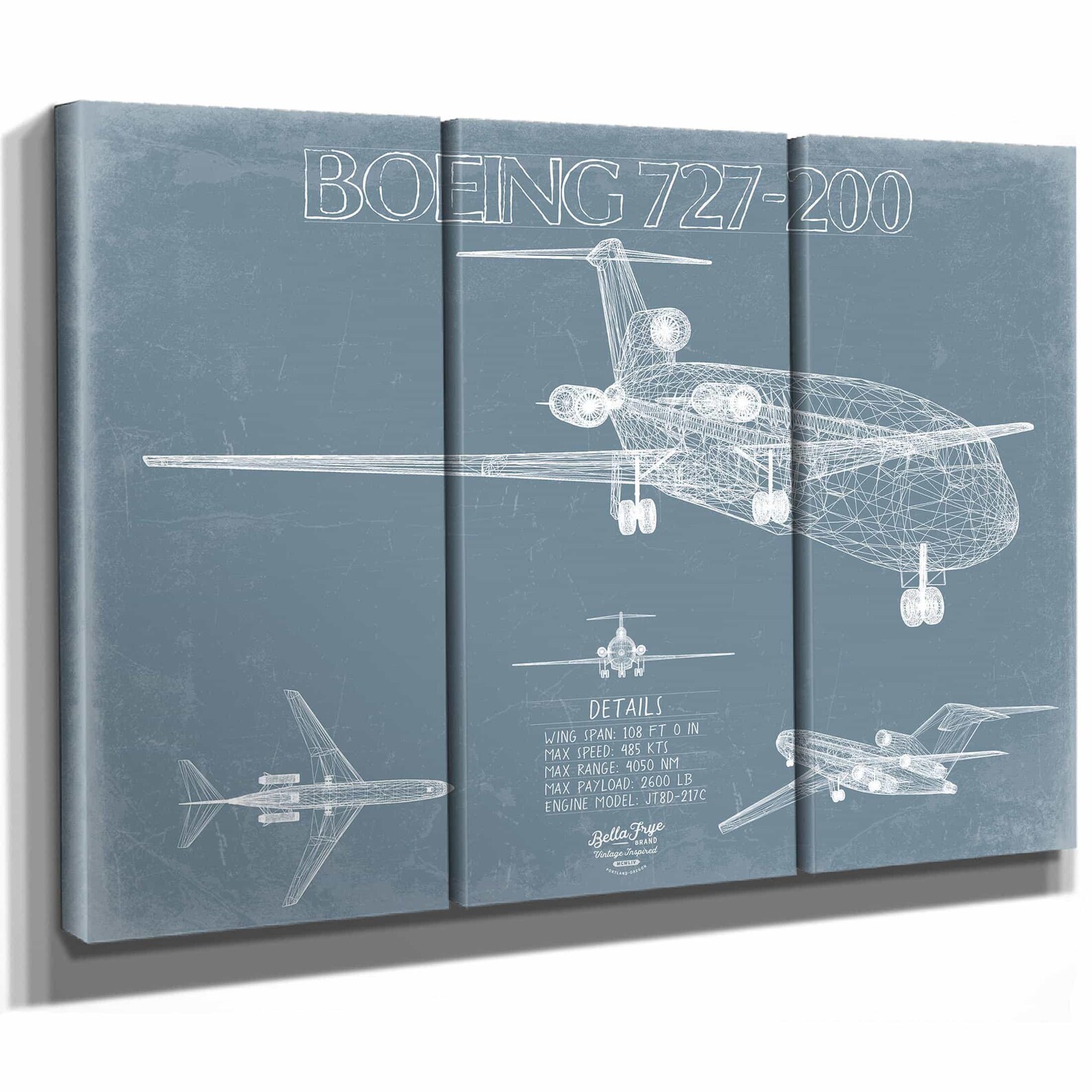 Boeing 727-200 Aircraft Blueprint Wall Art - Original Aviation Plane ...