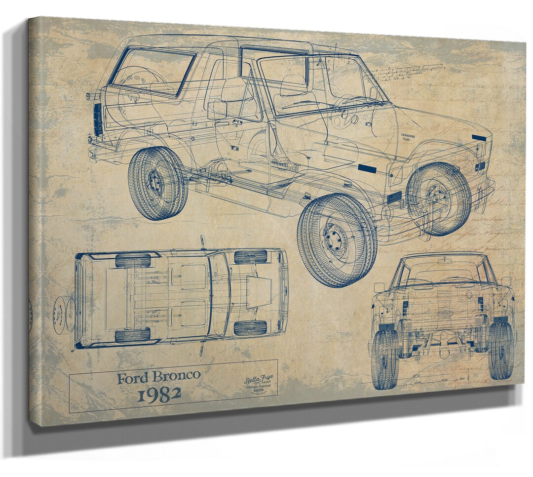 Vintage 1982 Ford Bronco Car Model Print, Original Blueprint Canvas, Framed, or Unframed Art - Etsy