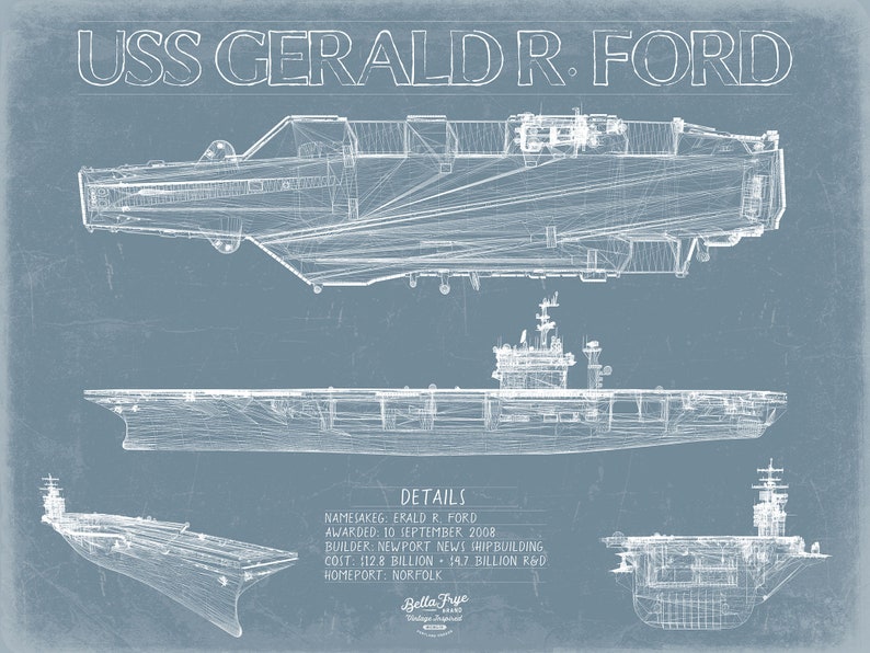 USS Gerald R. Ford Blueprint Wall Art Original Carrier Print - Etsy
