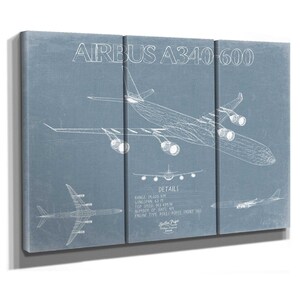 Airbus A340-600 Aircraft Blueprint Wall Art - Original Aviation Plane ...