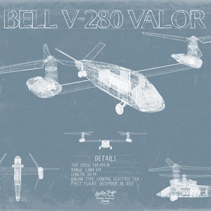 Bell V-280 Valor Aircraft Blueprint Wall Art - Original Aviation Plane ...