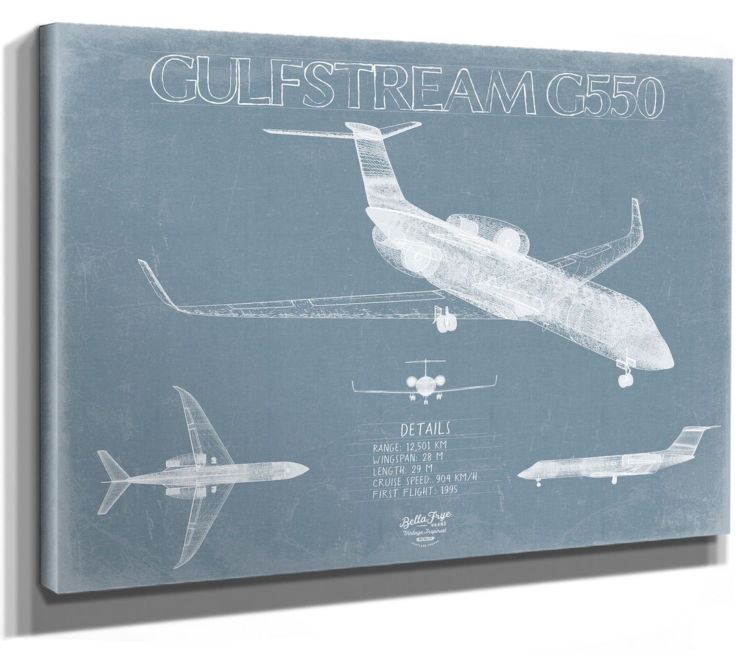 Gulfstream G550 Aircraft Blueprint Wall Art - Original Aviation Plane ...
