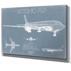 Boeing 767 Aircraft Blueprint Wall Art - Original Aviation Plane Print ...