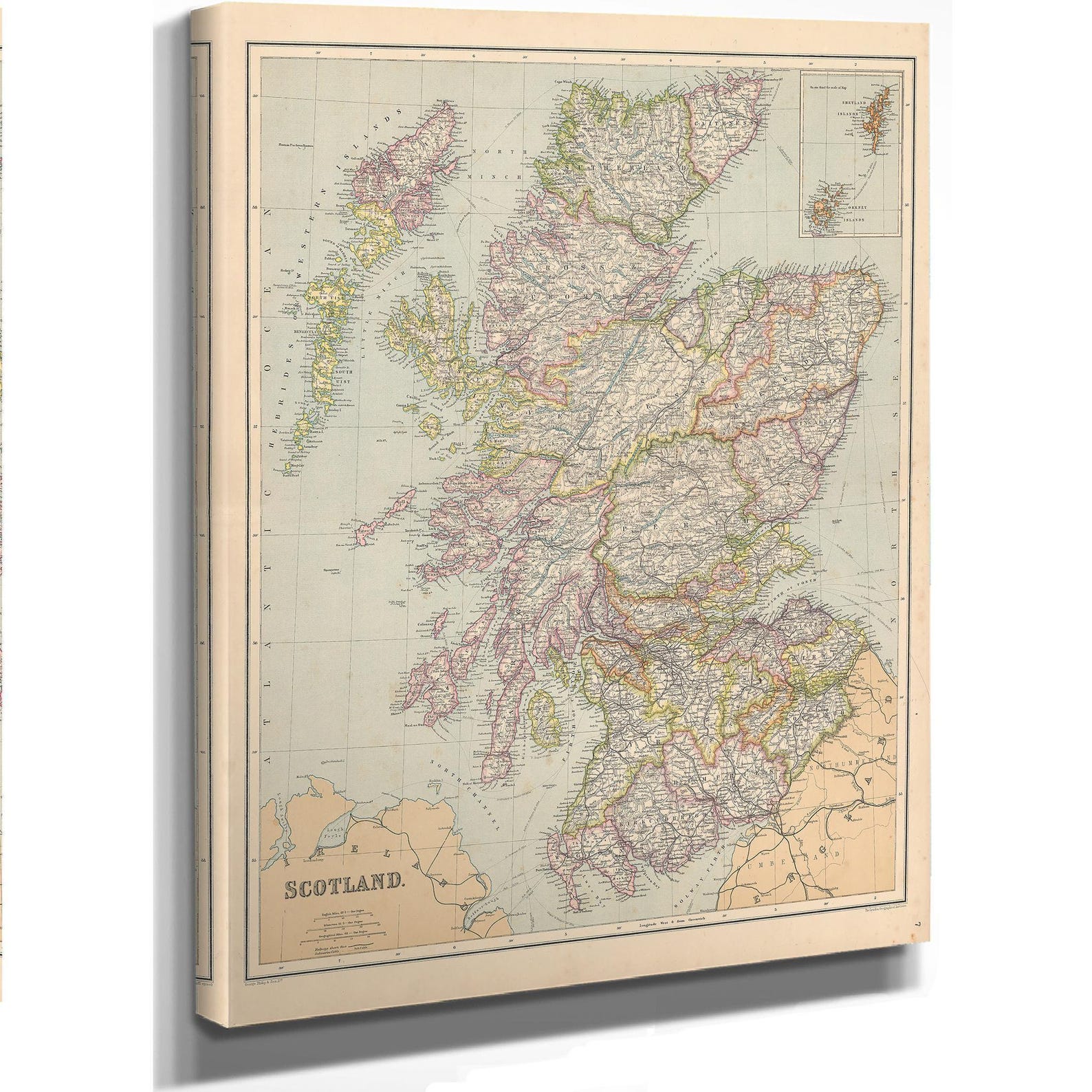 Framed Scotland Vintage Map - Ornate Embellishment Frame With Print - Etsy