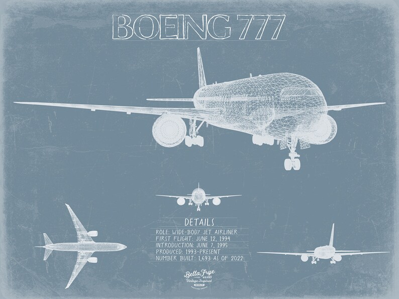 Boeing 777 Aircraft Blueprint Wall Art Original Aviation - Etsy