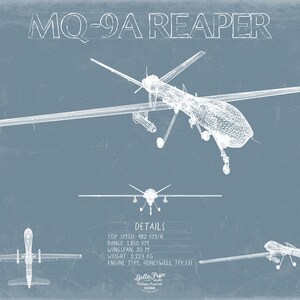 MQ-9A Reaper Aircraft Blueprint Wall Art Original Airplane Print - Etsy