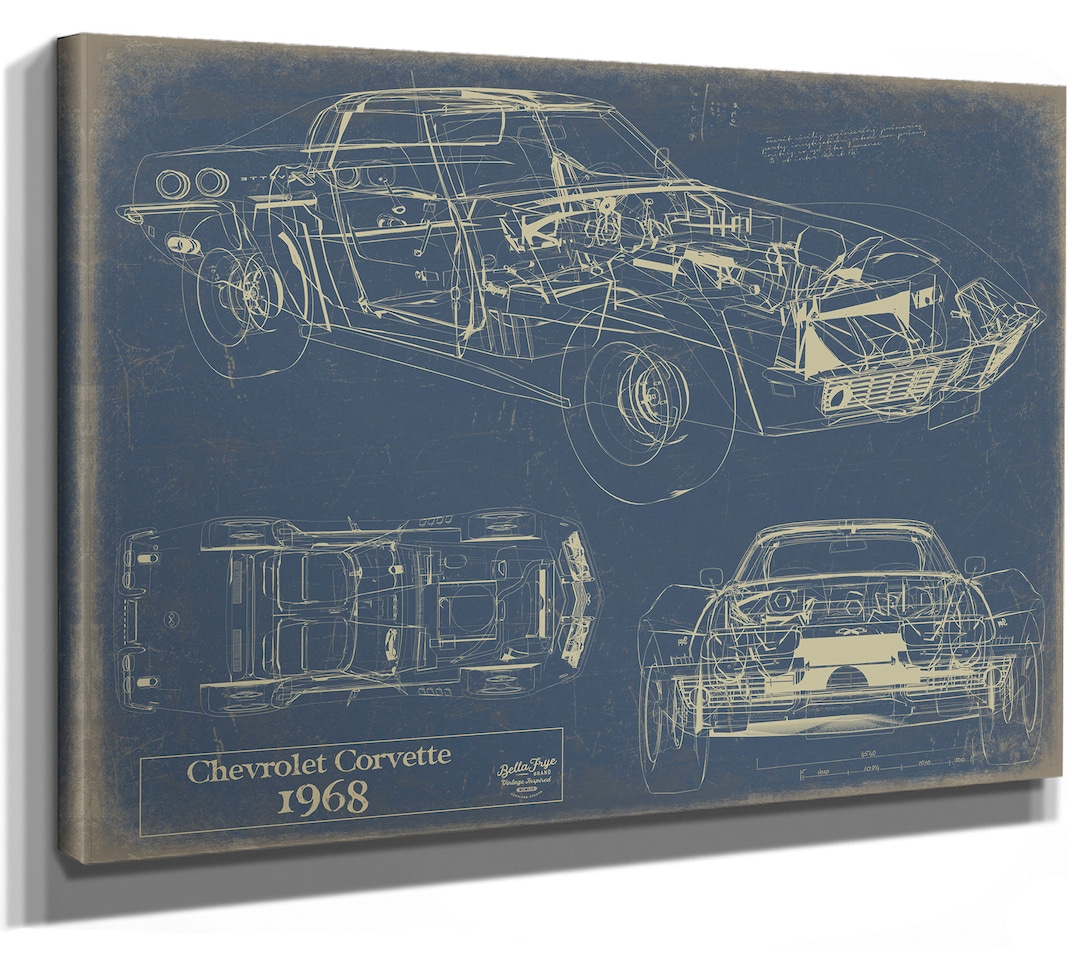 Vintage 1968 Chevrolet Corvette Car Model Print, Original Blueprint ...