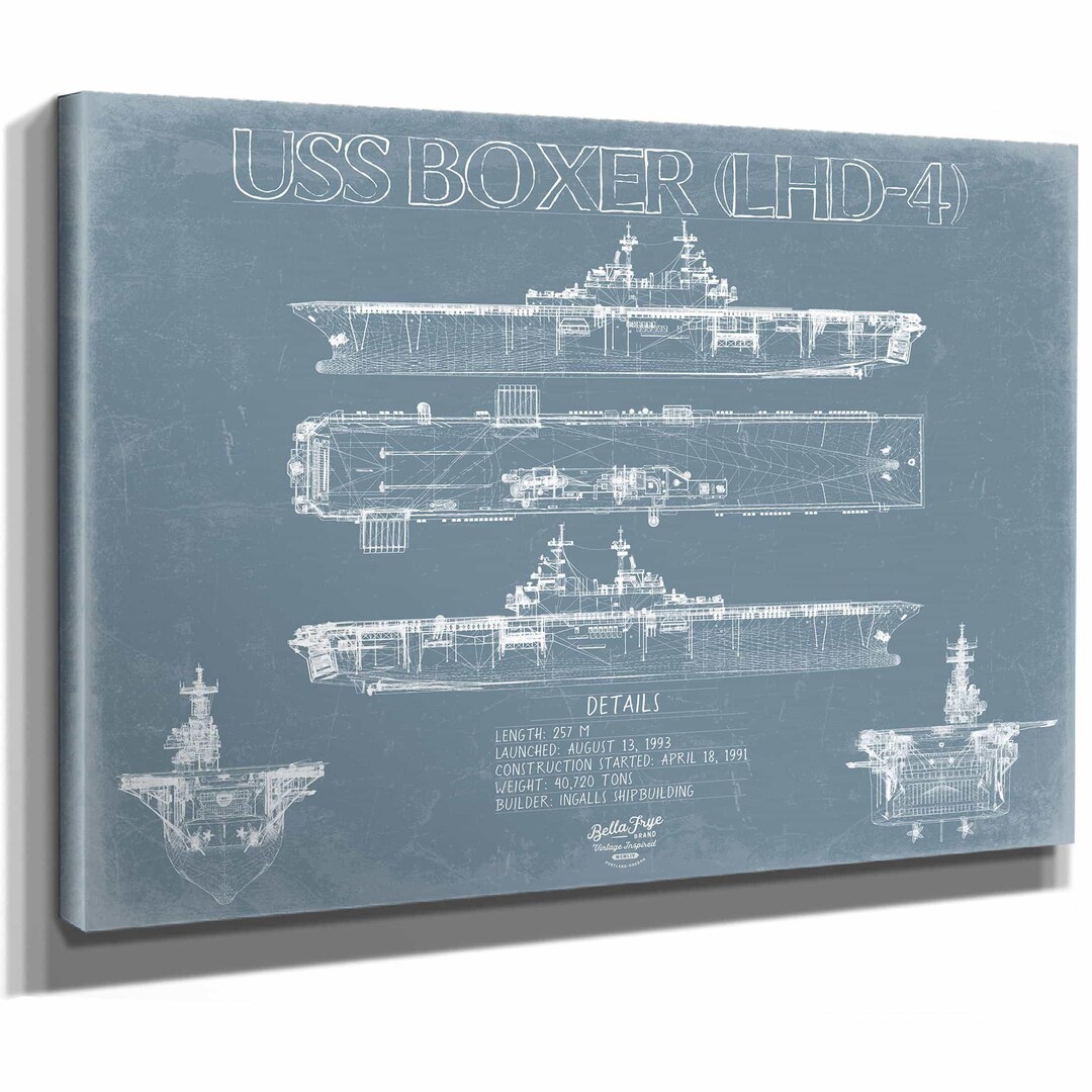 USS Boxer (LHD-4) Blueprint Wall Art - Original Amphibious Assault Ship ...