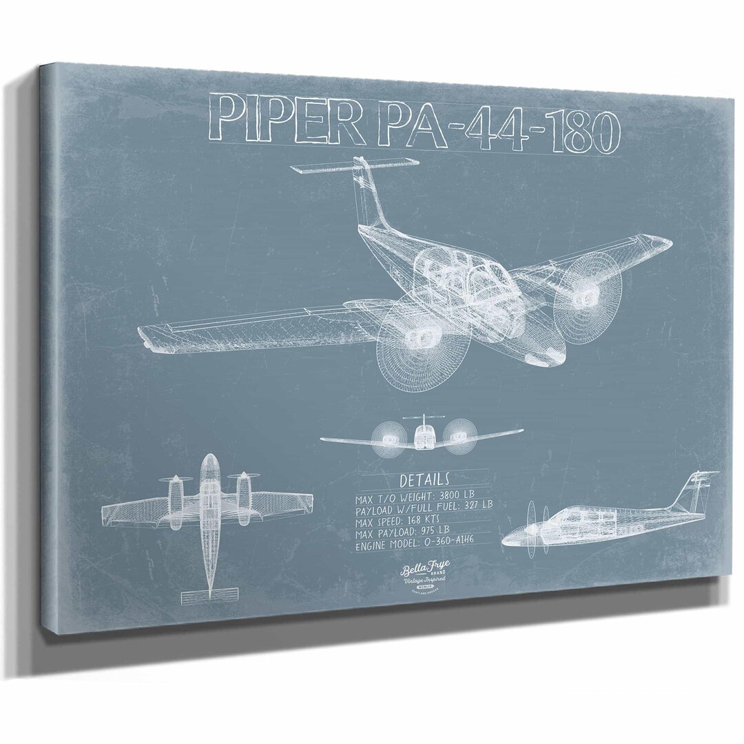 Piper PA-44-180 Aircraft Blueprint Wall Art - Original Airplane Print ...