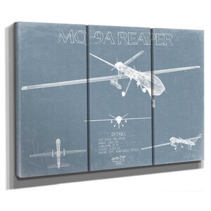 MQ-9A Reaper Aircraft Blueprint Wall Art Original Airplane Print - Etsy