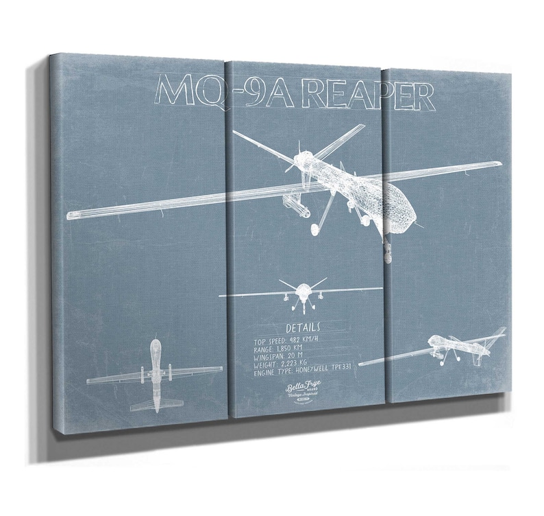MQ-9A Reaper Aircraft Blueprint Wall Art Original Airplane - Etsy