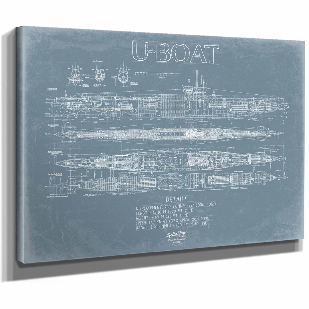 U-boat Blueprint Wall Art - Original Nautical Print - Etsy