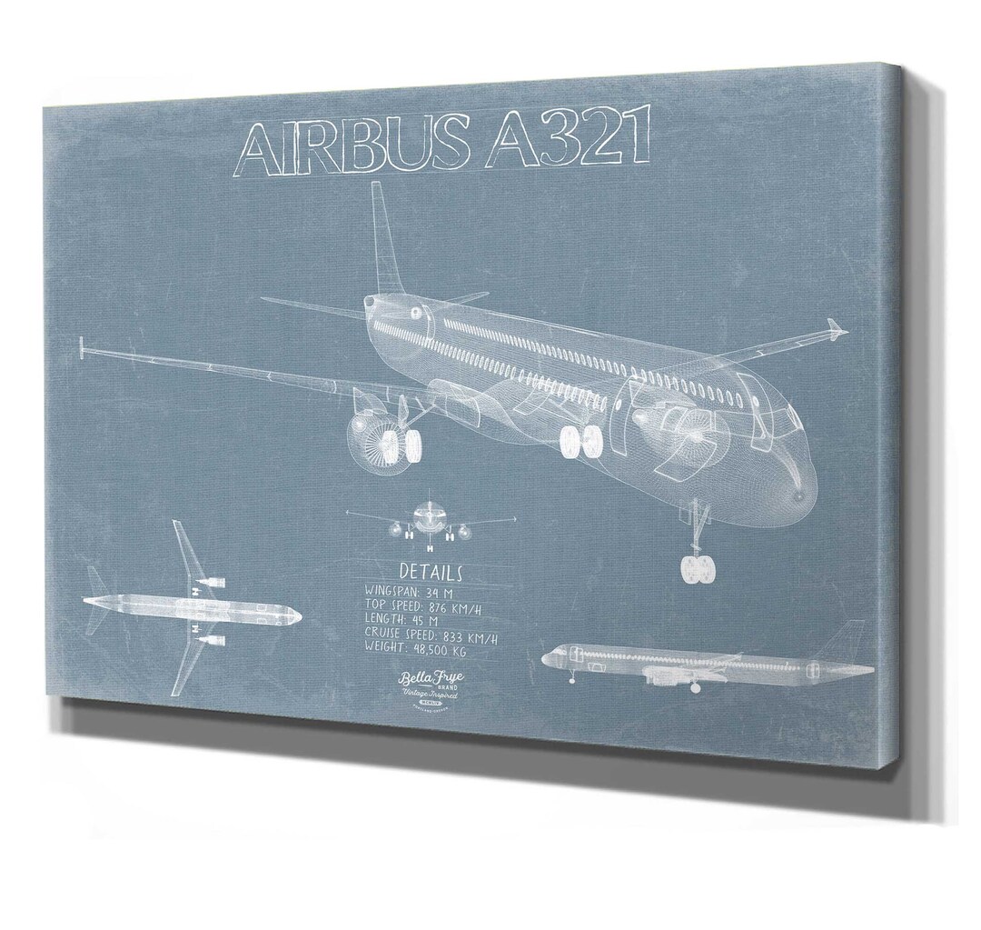 Airbus A321 Aircraft Blueprint Wall Art - Original Aviation Plane Print ...
