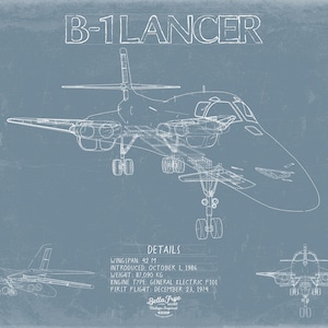 Rockwell B-1 Lancer Aircraft Blueprint Wall Art - Original Aviation ...