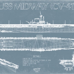 USS Midway (CV-41) Blueprint Wall Art - Original Carrier Print - Etsy