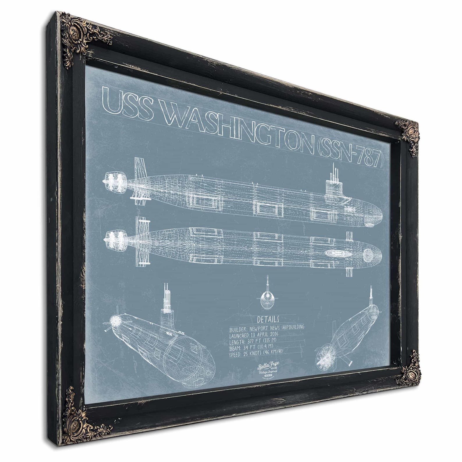 USS Washington (SSN-787) Blueprint Wall Art - Original Submarine Print ...