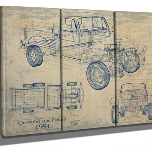 Vintage 1954 Chevrolet 3100 Pickup Model Mancave Blueprint Art - Etsy