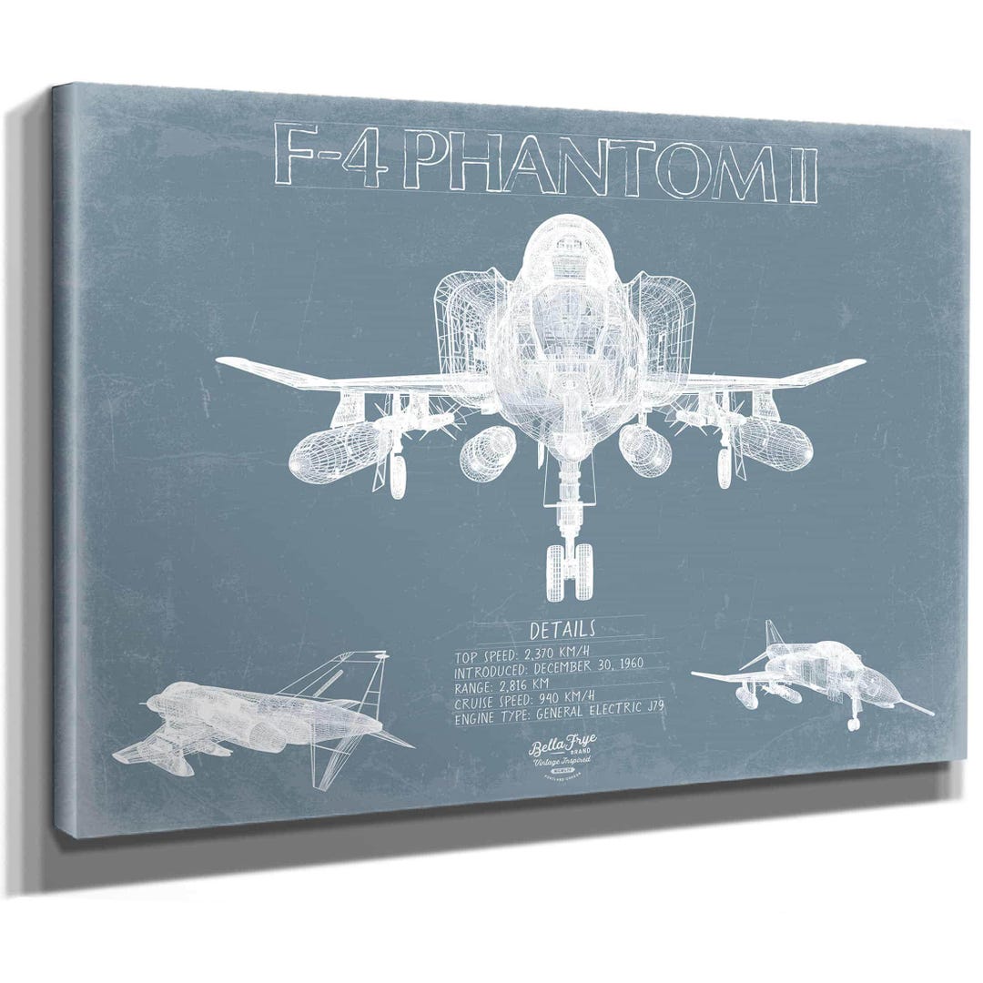 F-4 Phantom II Aircraft Blueprint Wall Art - Original Fighter Plane ...