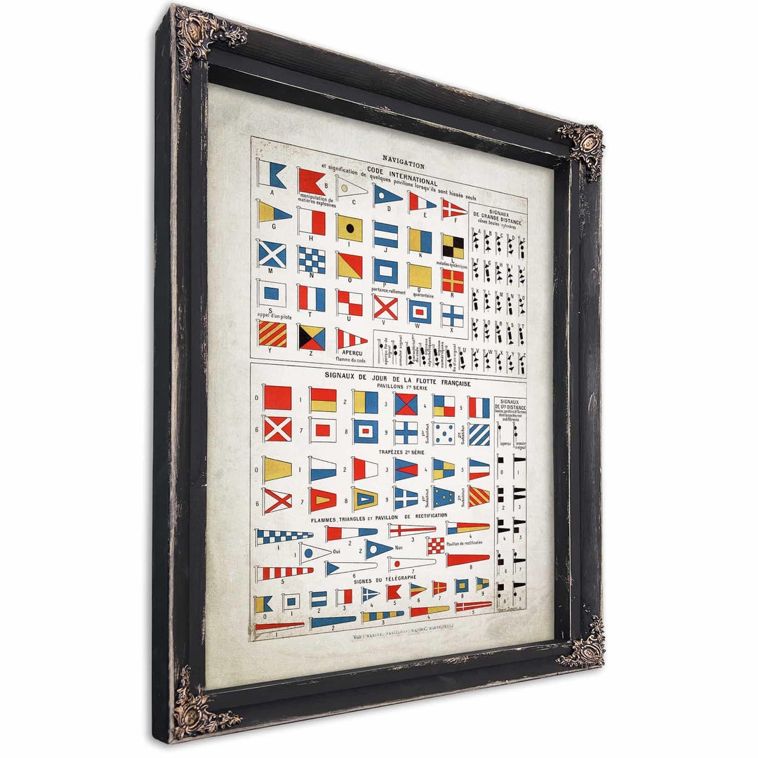 Framed Nautical Flags Wall Art - Vintage Maritime Flag, Gift for Sailor ...