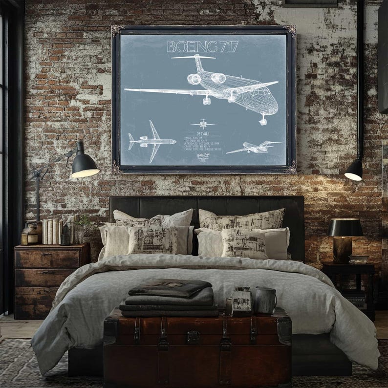 Boeing 717 Aircraft Blueprint Wall Art - Original Aviation Plane Print ...
