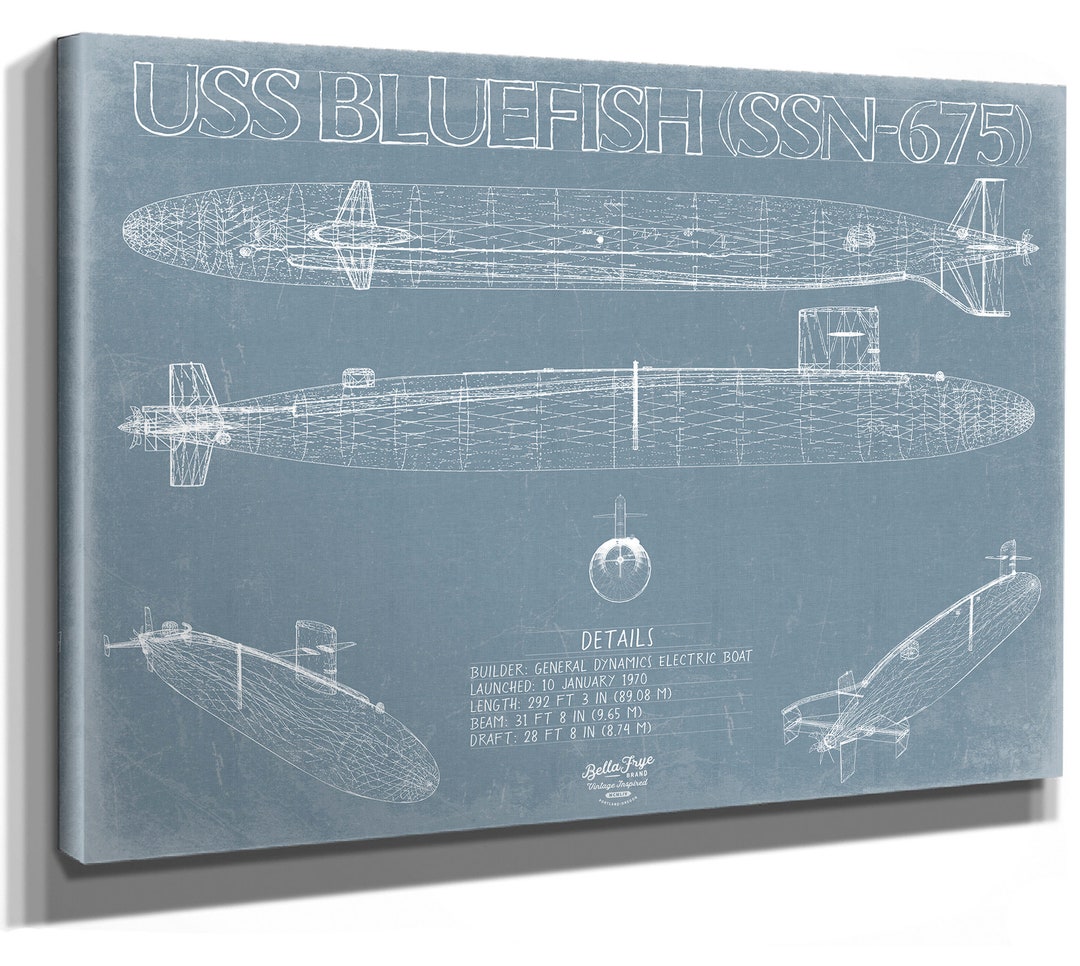 USS Bluefish SSN-675 Blueprint Wall Art Original Nuclear-powered Attack ...