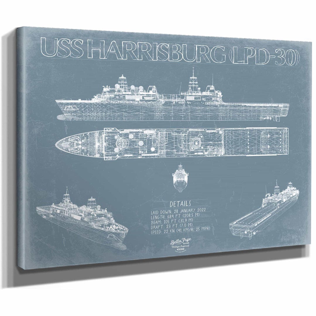 USS Harrisburg (LPD-30) Blueprint Wall Art - Original Amphibious ...