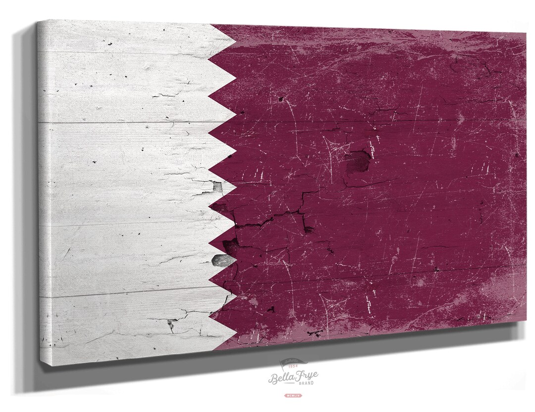 Qatar Flag Wall Art Vintage Qatar Flag Sign Weathered Wood Style on ...
