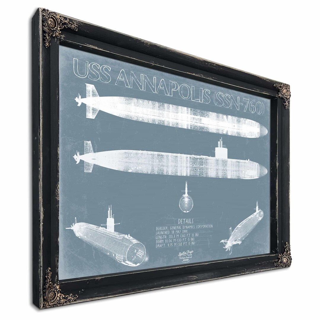 USS Annapolis (SSN-760) Blueprint Wall Art - Original Submarine Print ...