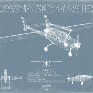 Cessna 337 Skymaster Aircraft Blueprint Wall Art - Original Airplane ...