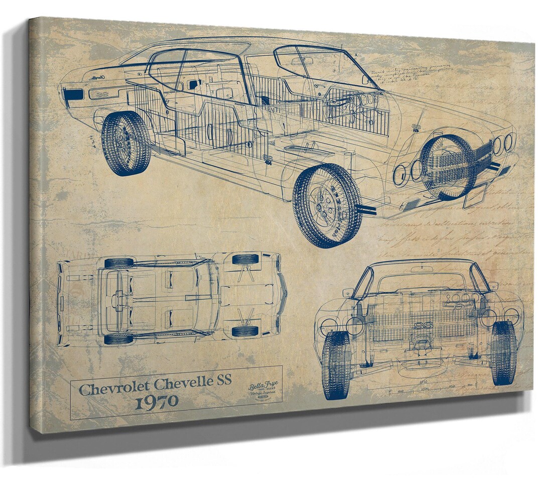 Vintage 1970 Chevrolet Chevelle SS Car Model Print, Original Blueprint ...