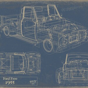 1955 Ford F100 Truck Model, Original Mancave Blueprint Art - Etsy