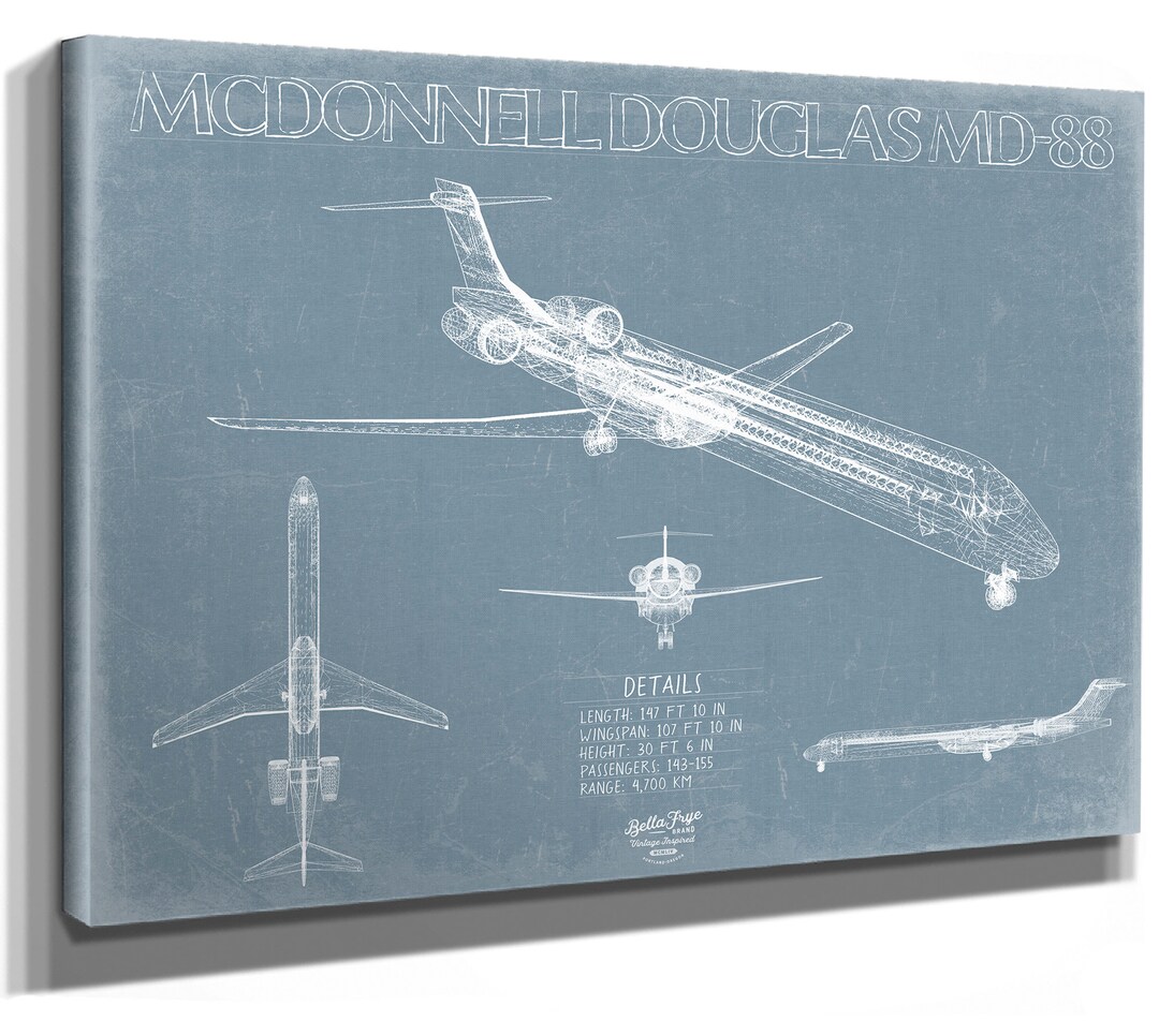 Mcdonnell Douglas MD-88 Aircraft Blueprint Wall Art Original Aviation ...