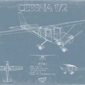 Cessna 172 Aircraft Blueprint Wall Art - Original Airplane Print - Etsy