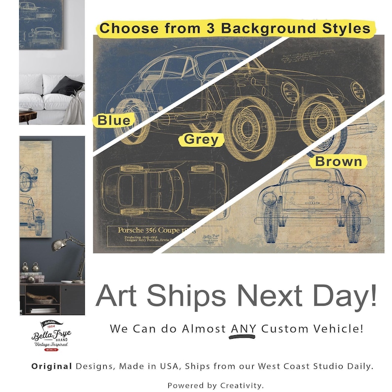 Vintage 2017 Car Model Print, Original Blueprint Canvas, Framed, or ...