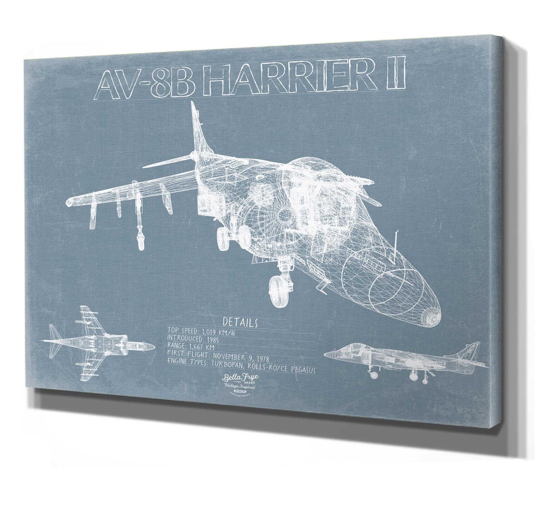 Mcdonnell Douglas AV 8B Harrier II Aircraft Blueprint Wall Art ...