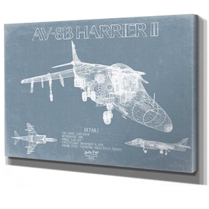 Mcdonnell Douglas AV 8B Harrier II Aircraft Blueprint Wall Art ...