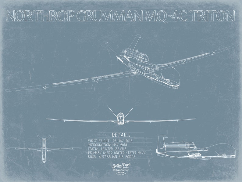 MQ-4C Triton UAV Blueprint Wall Art Original Airplane Print - Etsy