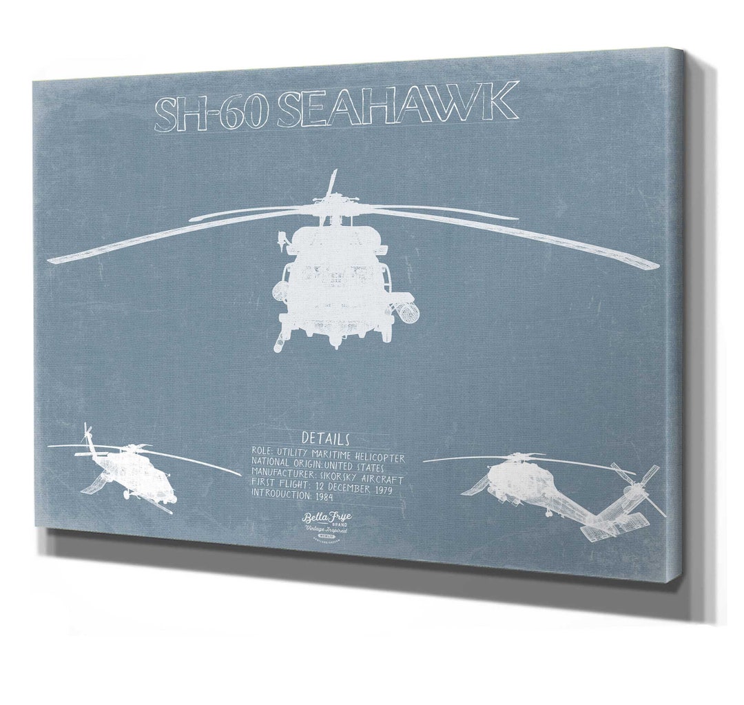 SH-60 Seahawk Helicopter Blueprint Wall Art - Original Aviation Print ...