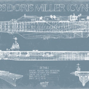 USS Doris Miller (CVN-81) Blueprint Wall Art - Original Carrier Print ...