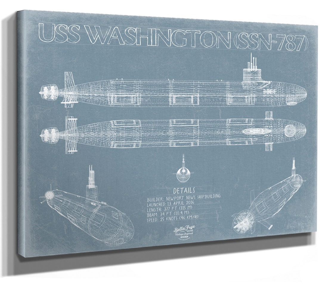 USS Washington (SSN-787) Blueprint Wall Art - Original Submarine Print ...