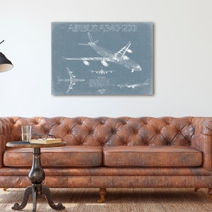 Airbus A340-200 Aircraft Blueprint Wall Art - Original Aviation Plane ...
