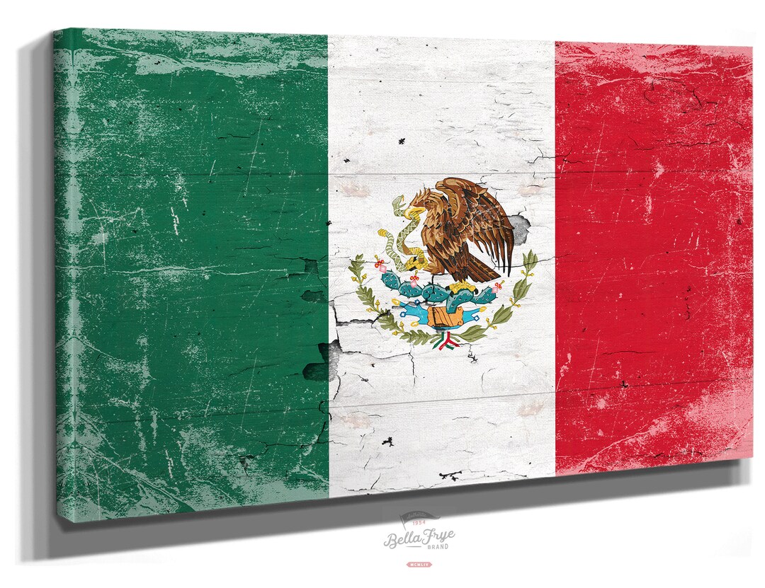 Mexico Flag Wall Art - Vintage Mexican Flag Sign Weathered Wood Style ...