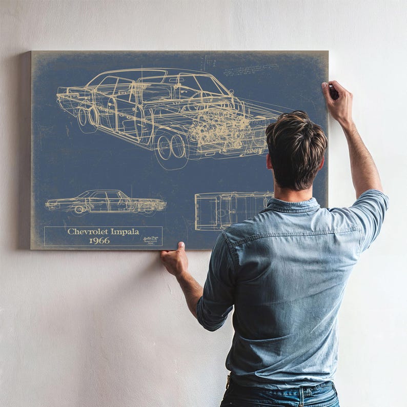 Vintage 1966 Chevrolet Impala Car Model Print, Original Blueprint ...