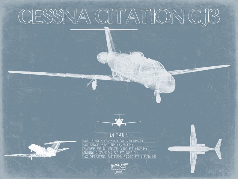 Cessna Citation CJ3 Aircraft Blueprint Wall Art Original - Etsy